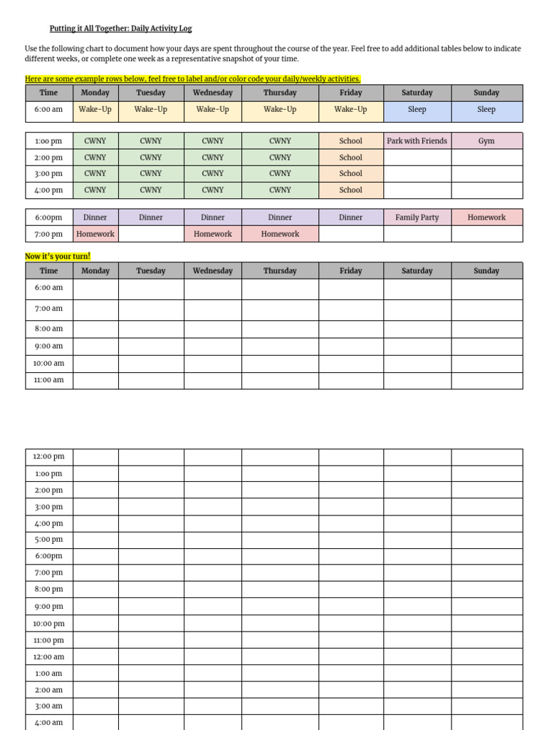 Putting It All Together - Daily Activity Log | PDF