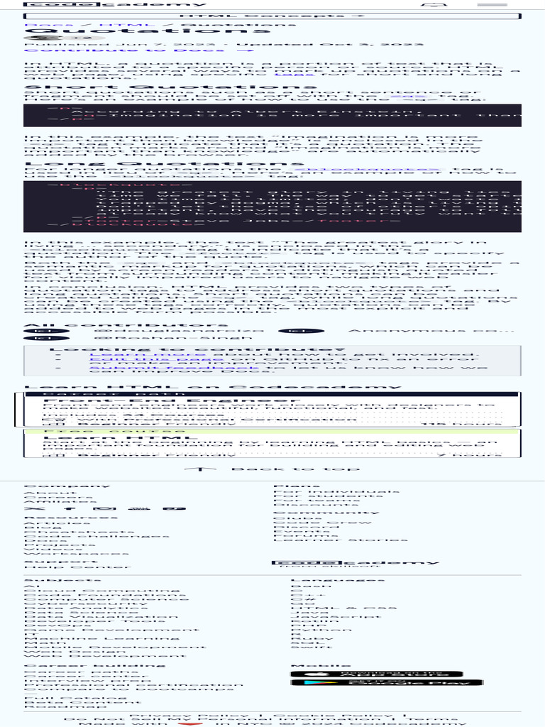 HTML Quotations Codecademy | PDF