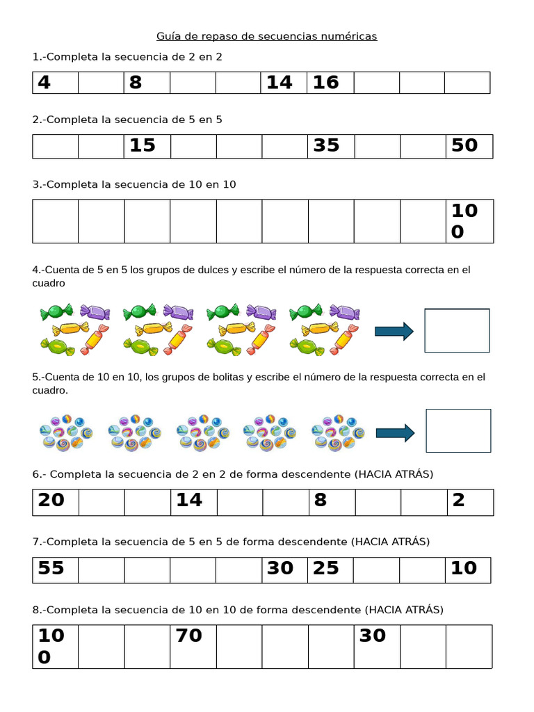 Guía de Repaso de Secuencias Numéricas | PDF