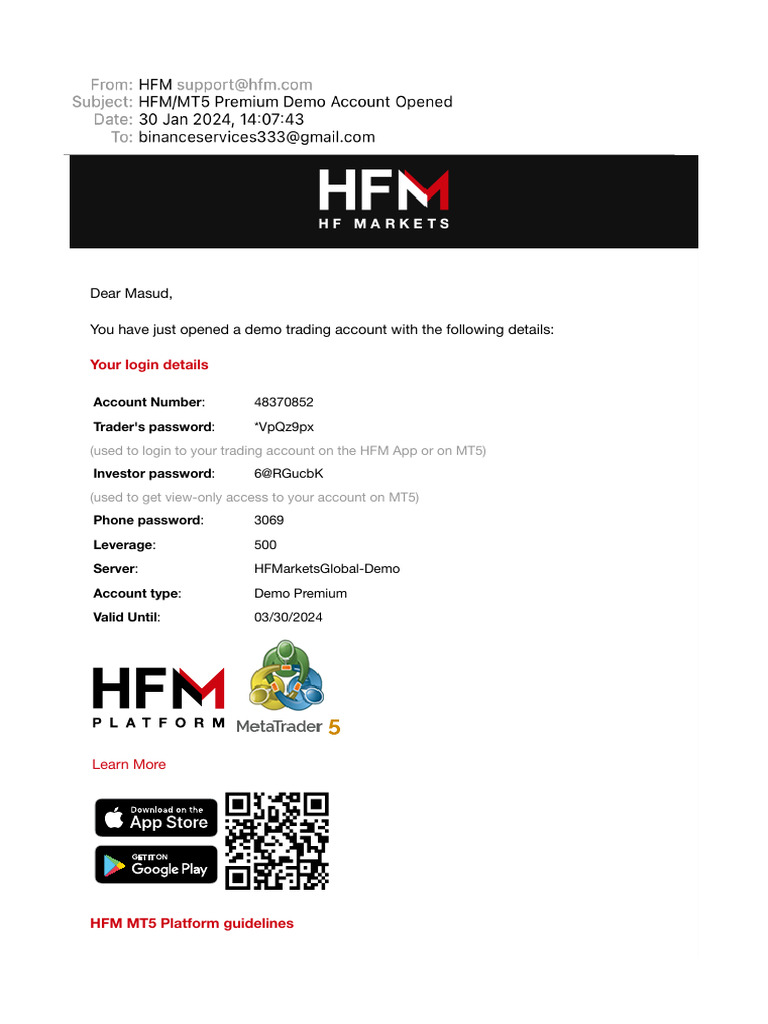 HFMMT5 Premium Demo Account Opened | PDF | Computing | Cyberspace
