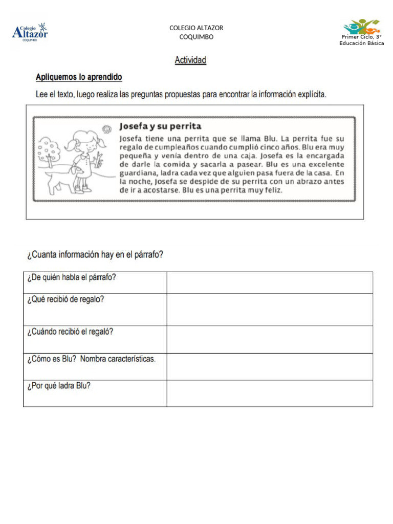 actividad para 3°A explícito e implícito | PDF