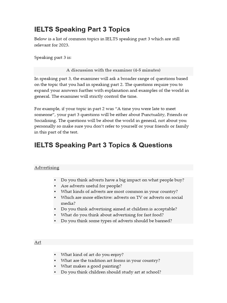 IELTS-Speaking-Part-3-Topics-Questions | PDF