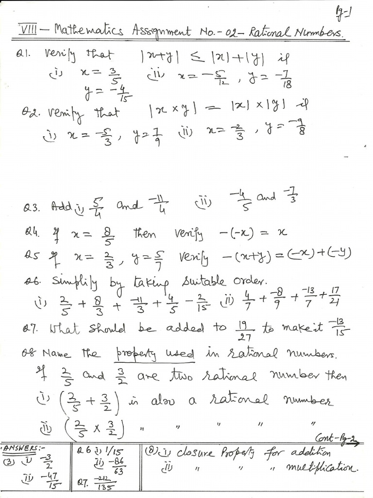 Rational Numbers Cbse Class 8 Maths Assignment 2 | PDF
