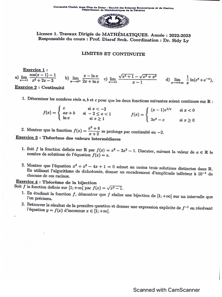 (SK Ndao) TD Math l1 2023-1 | PDF