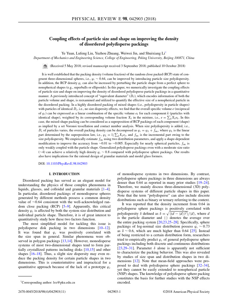 Coupling Effects of Particle Size and Shape on Improving the Density | PDF