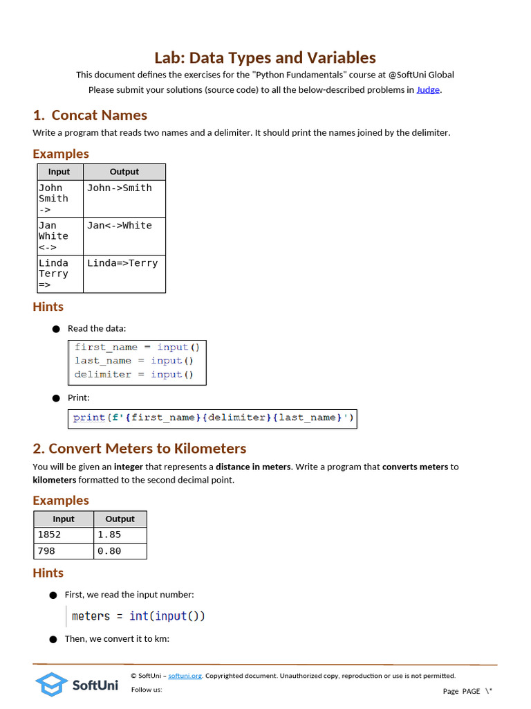 02-Data-Types-and-Variables-Lab | PDF 02-Data-Types-and-Variables-Lab | PDF