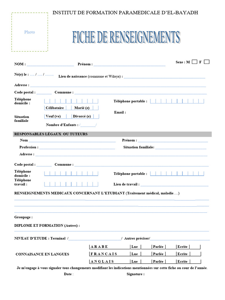 Fiche Renseignement | PDF
