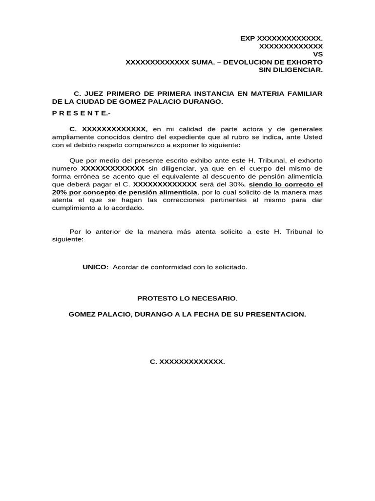 Devolución de Exhorto Sin Diligenciar | PDF