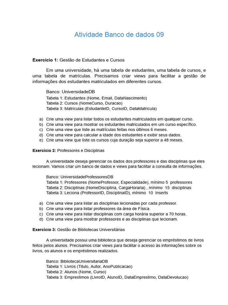 Atividade Banco de dados 09 | PDF