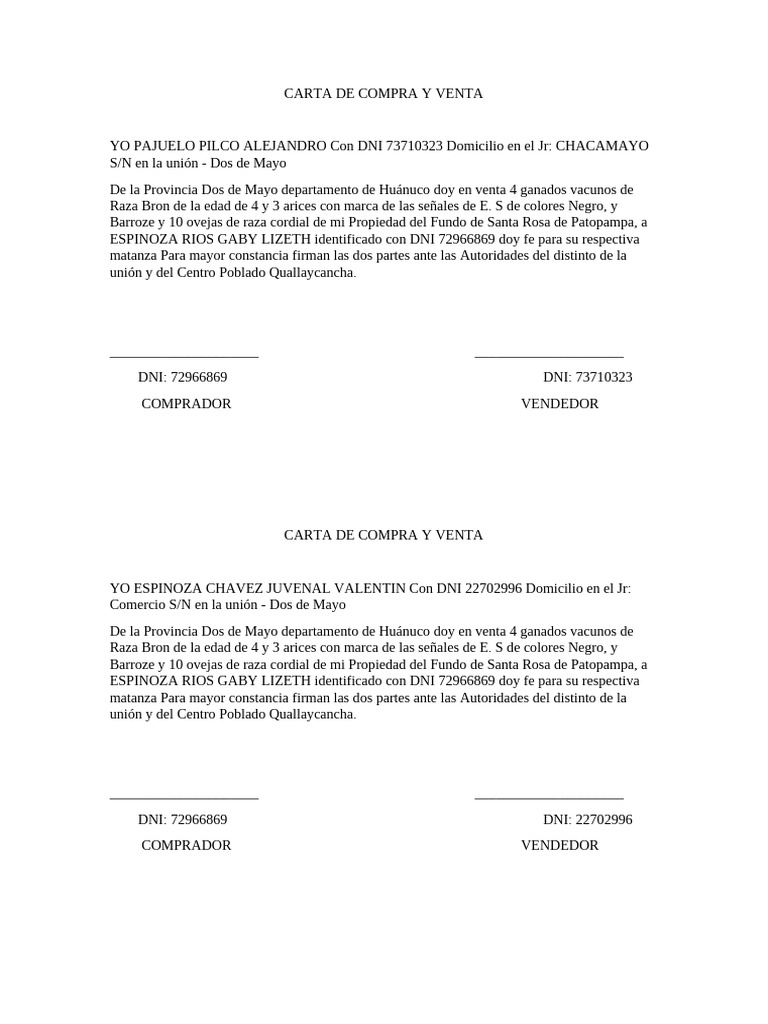 CARTA DE COMPRA Y VENTA | PDF