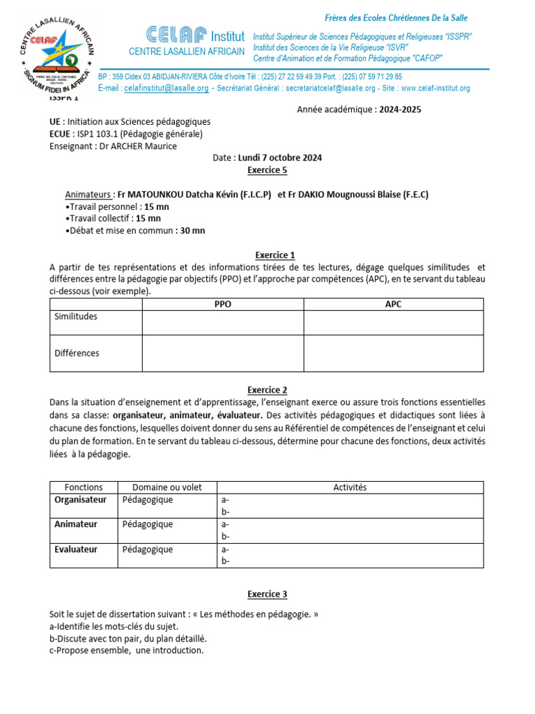 Celaf 2025 Exo5 Pédagogie Générale | PDF