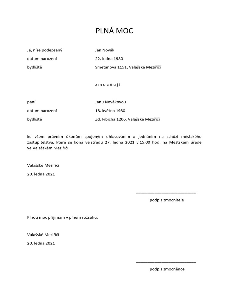 Plná Moc - Vzor 2 | PDF