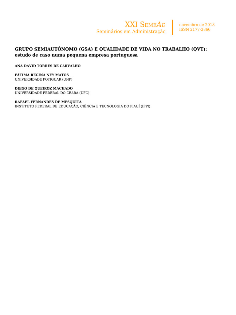 Grupo 2 - SEMEAD - Abordagem Sociotecnica - Grupos Autonomos e QVT em ...
