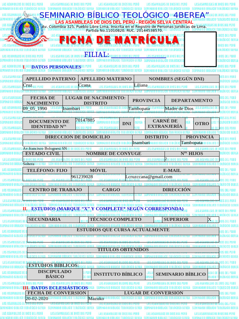 Ficha de Matrícula | PDF | Documento de identidad