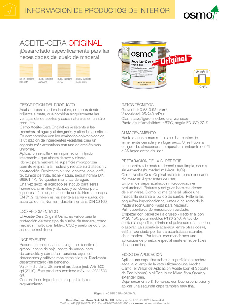 OSMO FICHA DE PRODUCTO | PDF