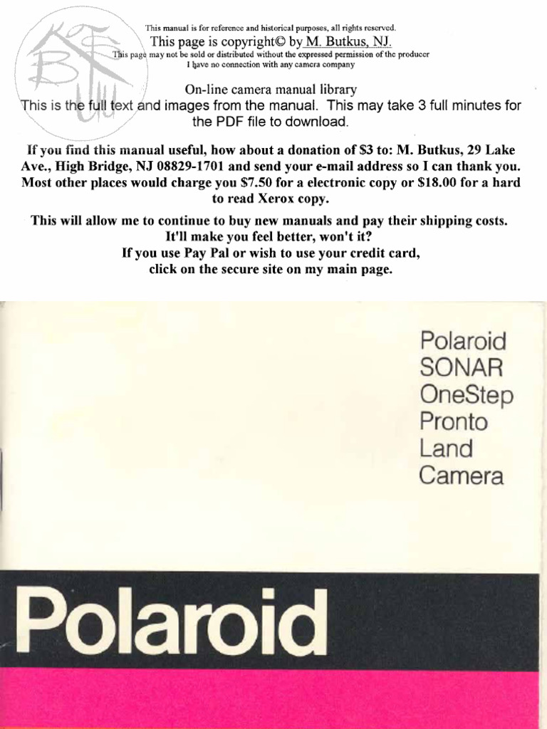 Polaroid Sonar Pronto One Step Small | PDF