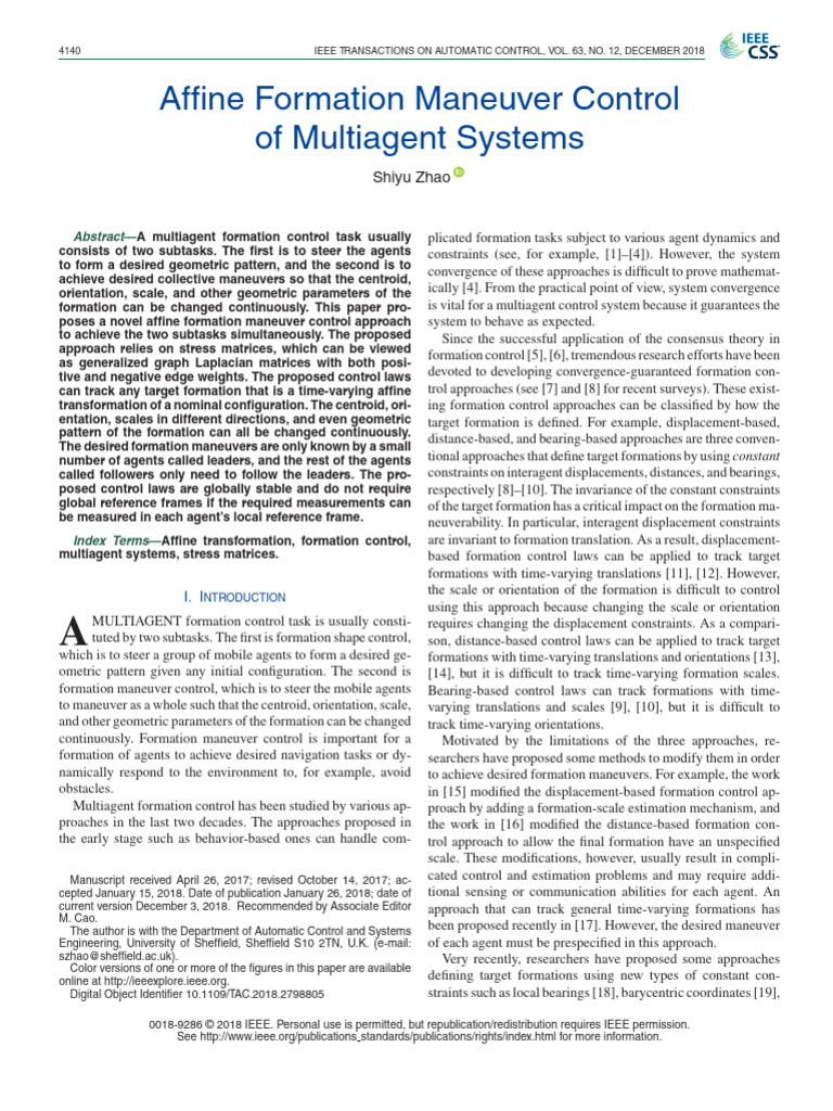 Affine Formation Maneuver Control of Multiagent Systems | PDF