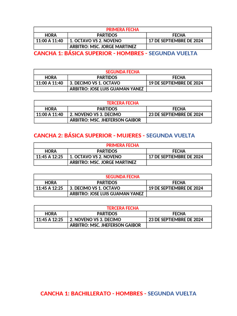 CALENDARIO SEGUNDA VUELTA | PDF
