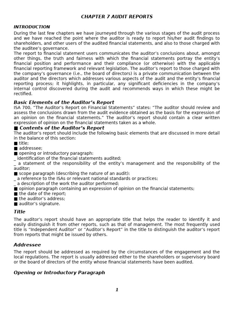 Chapter 7 Audit Reports | PDF