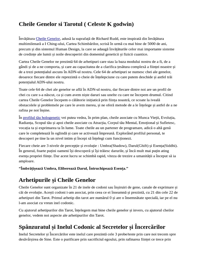 Cheile Genelor Si Tarotul. Inelul Incercarilor 33-56-12 | PDF