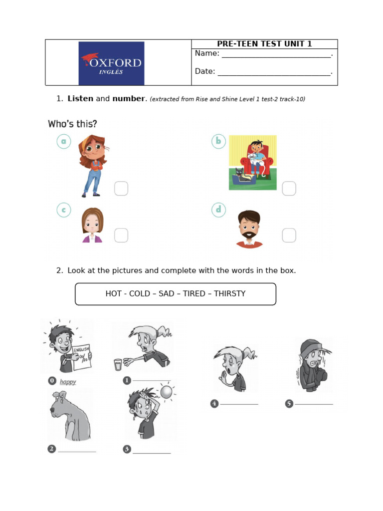 Pre Teen Test Unit 1 | PDF