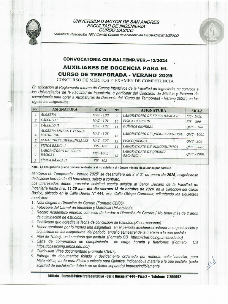 Conv 12-2024 Auxiliares de Docencia Temporada | PDF