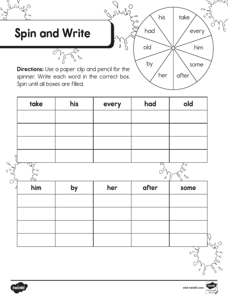 First Grade Sight Words Spin and Write Activity | PDF