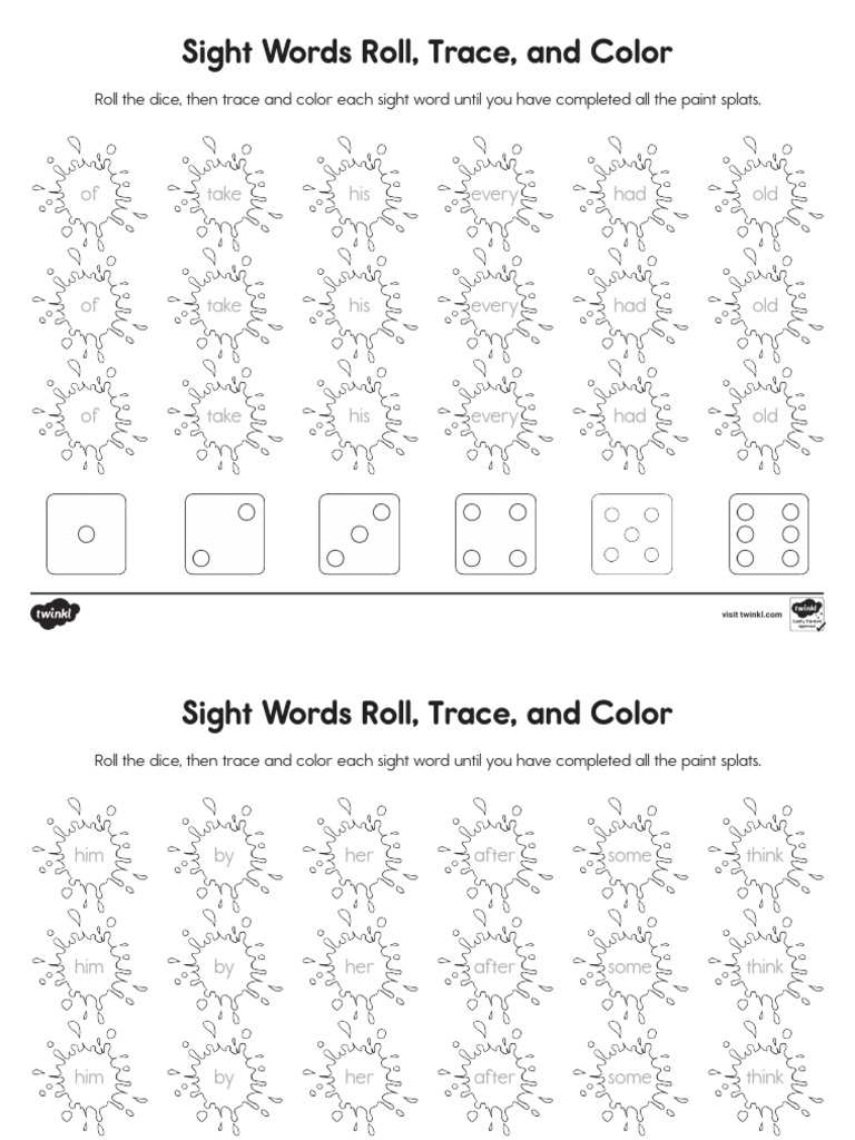 First Grade Sight Words Roll, Trace, and Color Activity | PDF