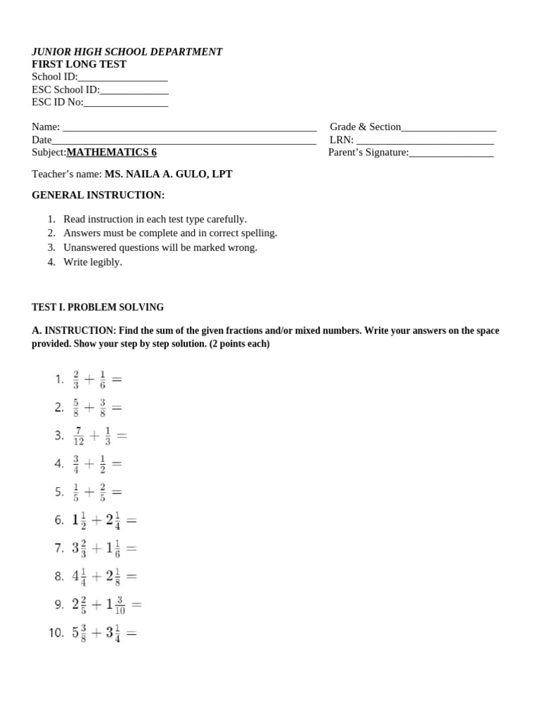 Grade 6 Final | PDF