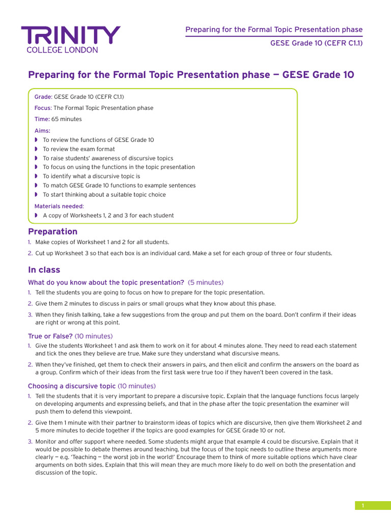 02 GESE G10 Preparing the formal topic presentation | PDF