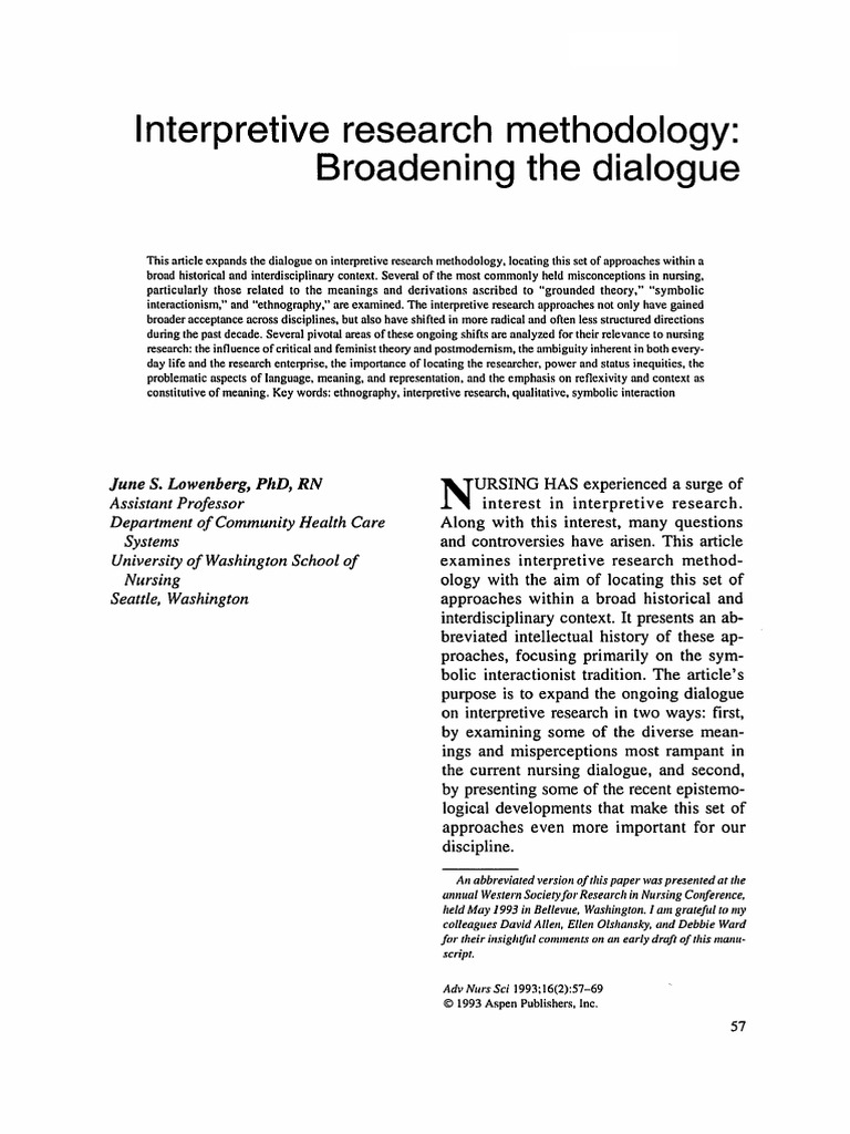 Interpretive Research Methodology Broadening The.6 | PDF