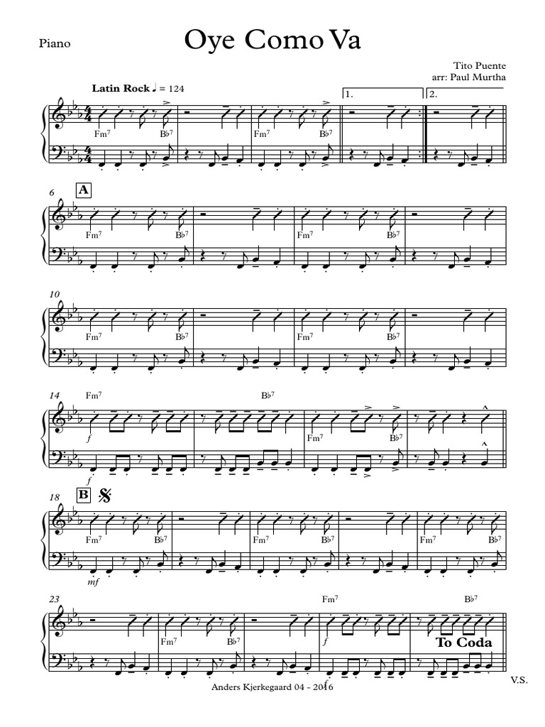 Oye Cómo Va - Partitura Piano. | PDF