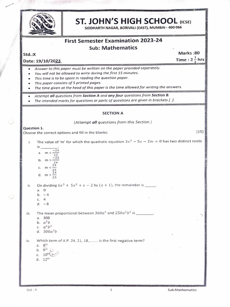 X Mathematics Old | PDF