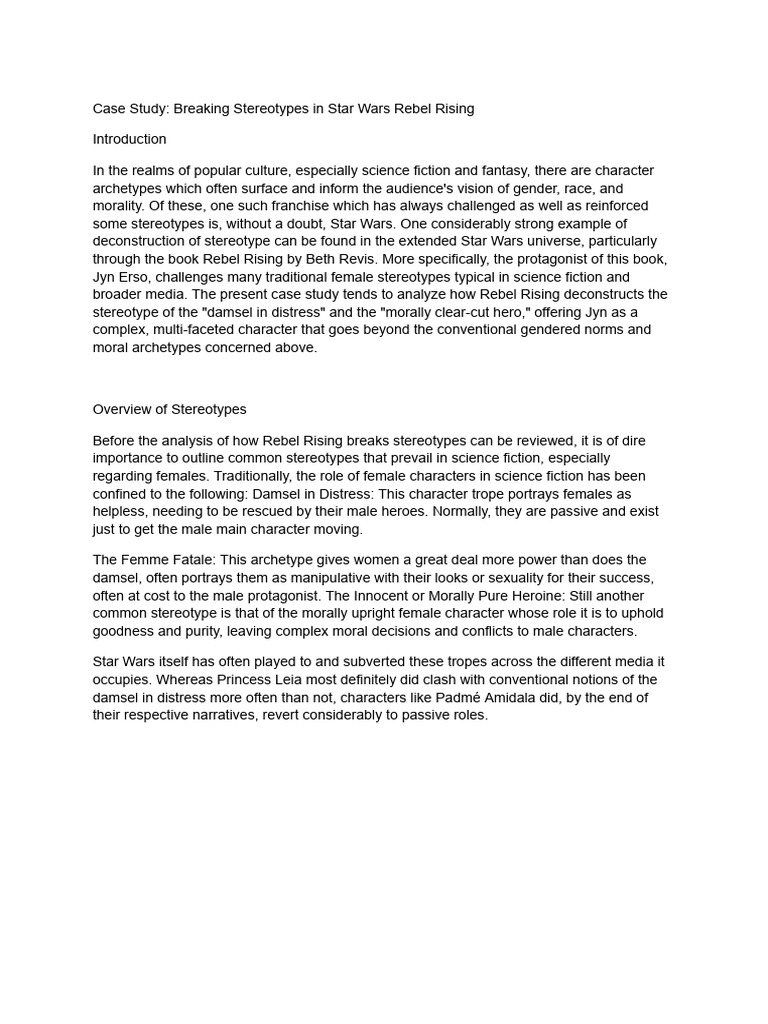 Case Study - Breaking Stereotypes in Star Wars Rebel Rising | PDF ...