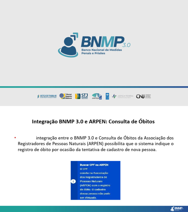 Integração BNMP 3.0 e ARPEN - Consulta de Óbitos | PDF