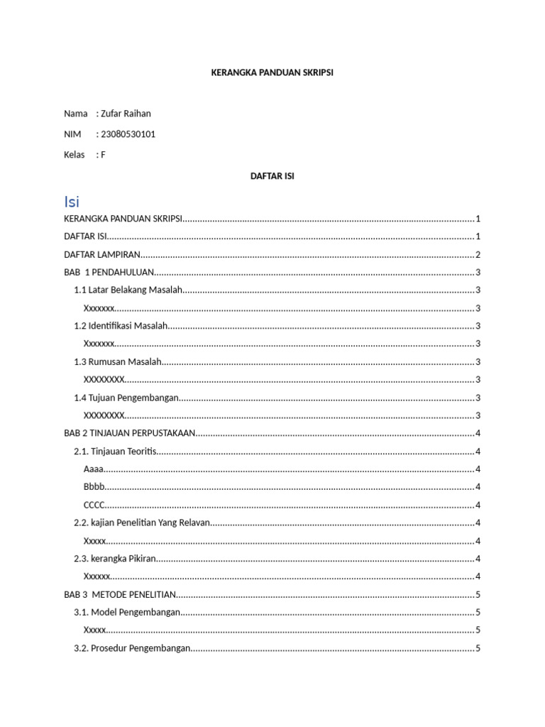 Kerangka Panduan Skripsi - 23080530101 - Zufar Raihan | PDF
