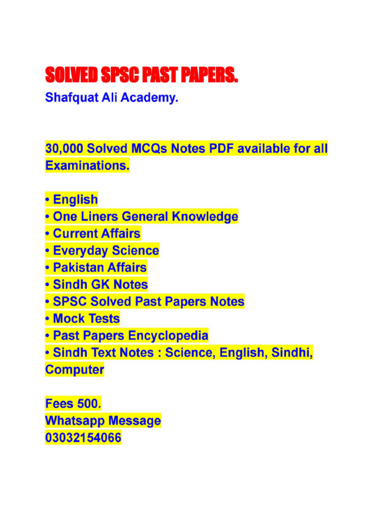 6.Spsc Past Papers Solved - Shafquat Ali's Encyclopedia | PDF