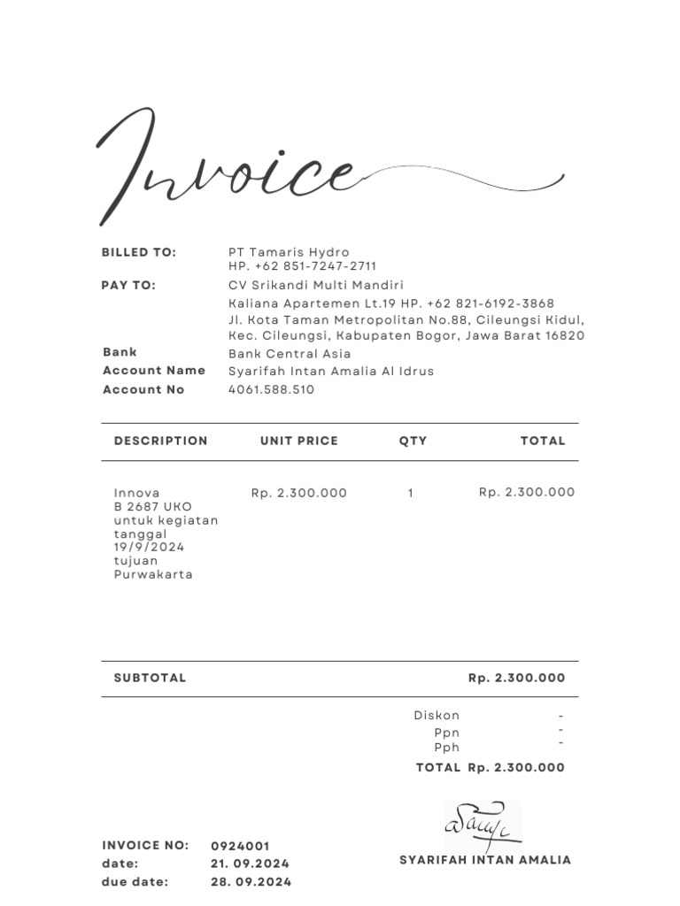 Invoice PT Tamaris Hydro 0924001 | PDF
