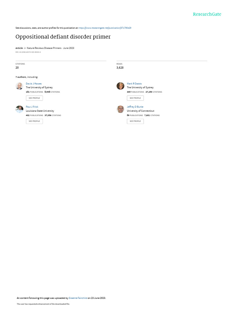 Hawesetal.2023Oppositionaldefiantdisorder NRDP | PDF