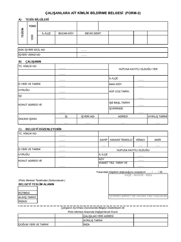 Calisan - Kimilk Formu | PDF