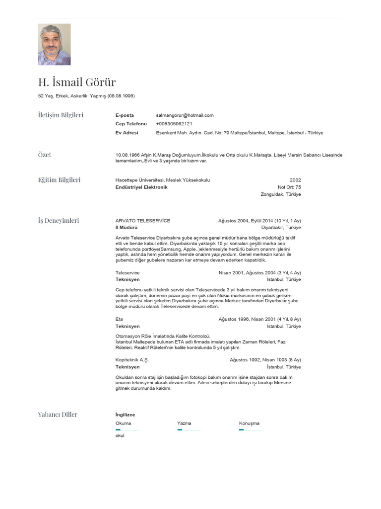 CV H.İsmail GÖRÜR | PDF