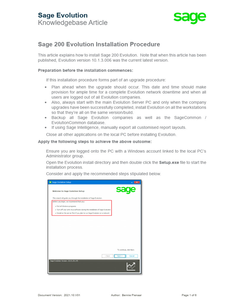 Installing Sage 200 Evolution Procedure-1 | PDF