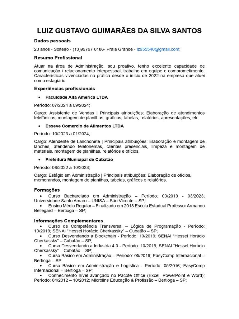 Curriculo ADM Atualizado 2024 | PDF