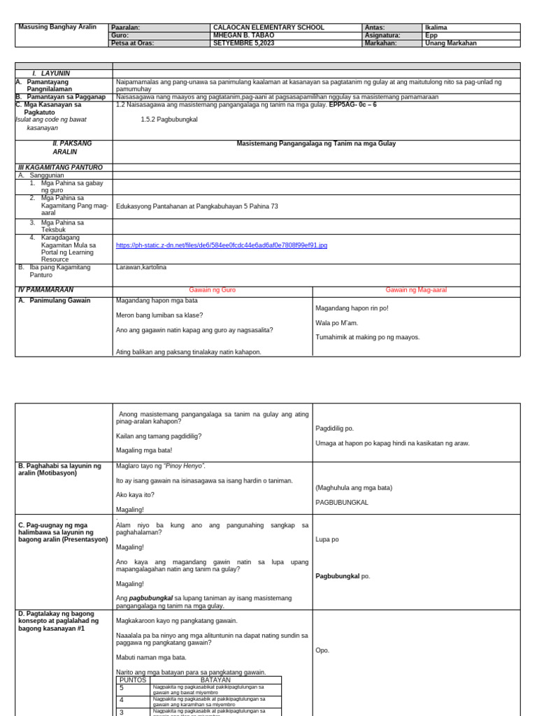 Grade 5 Sept 5 Pagbubungkal | PDF