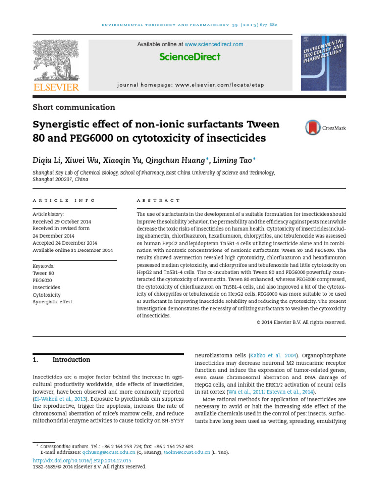 Synergistic Effect of Non-Ionic Surfactants Tween 80 and PEG6000 On ...