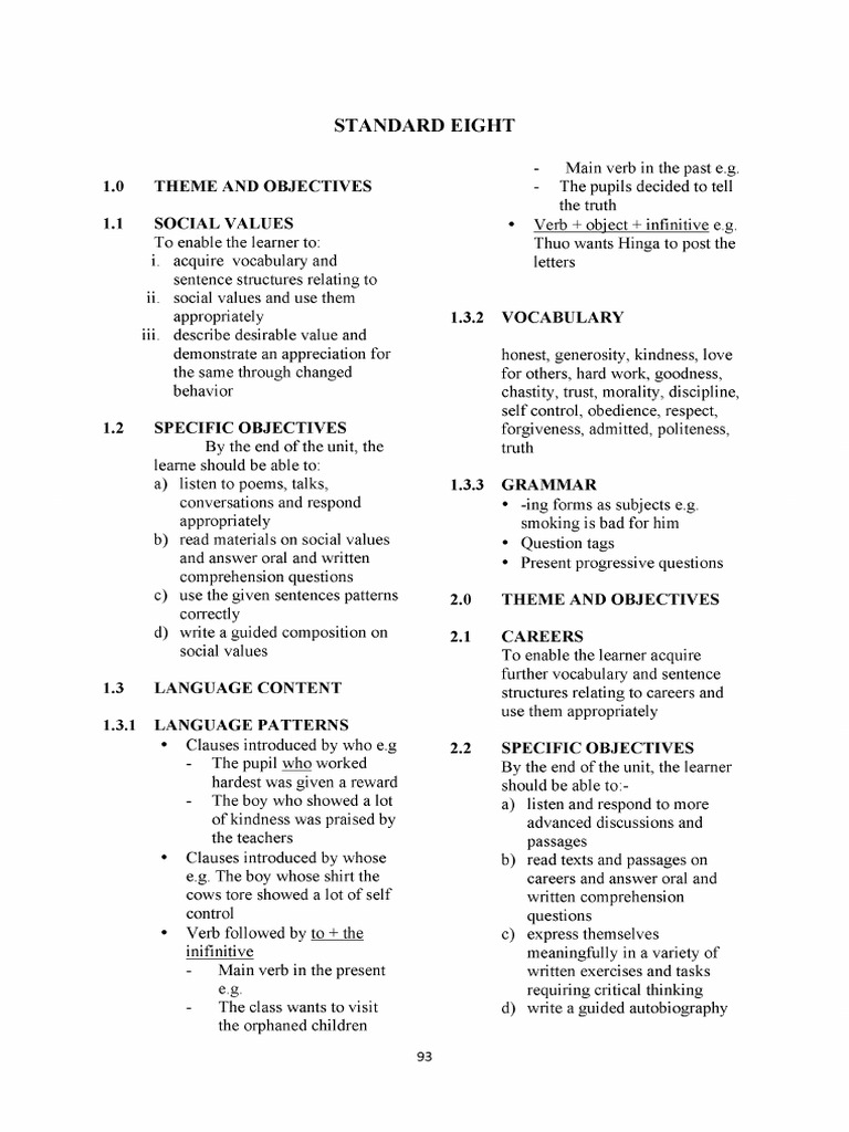 Social Values and Life Skills Curriculum | PDF | Grammatical Tense ...
