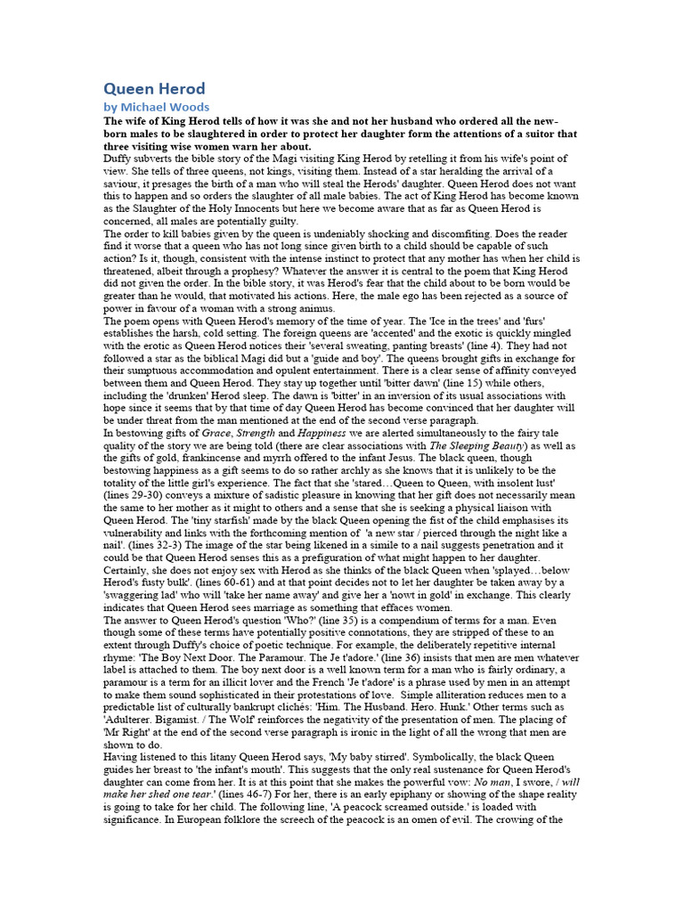 Queen Herod Summary by MR Telford English | PDF