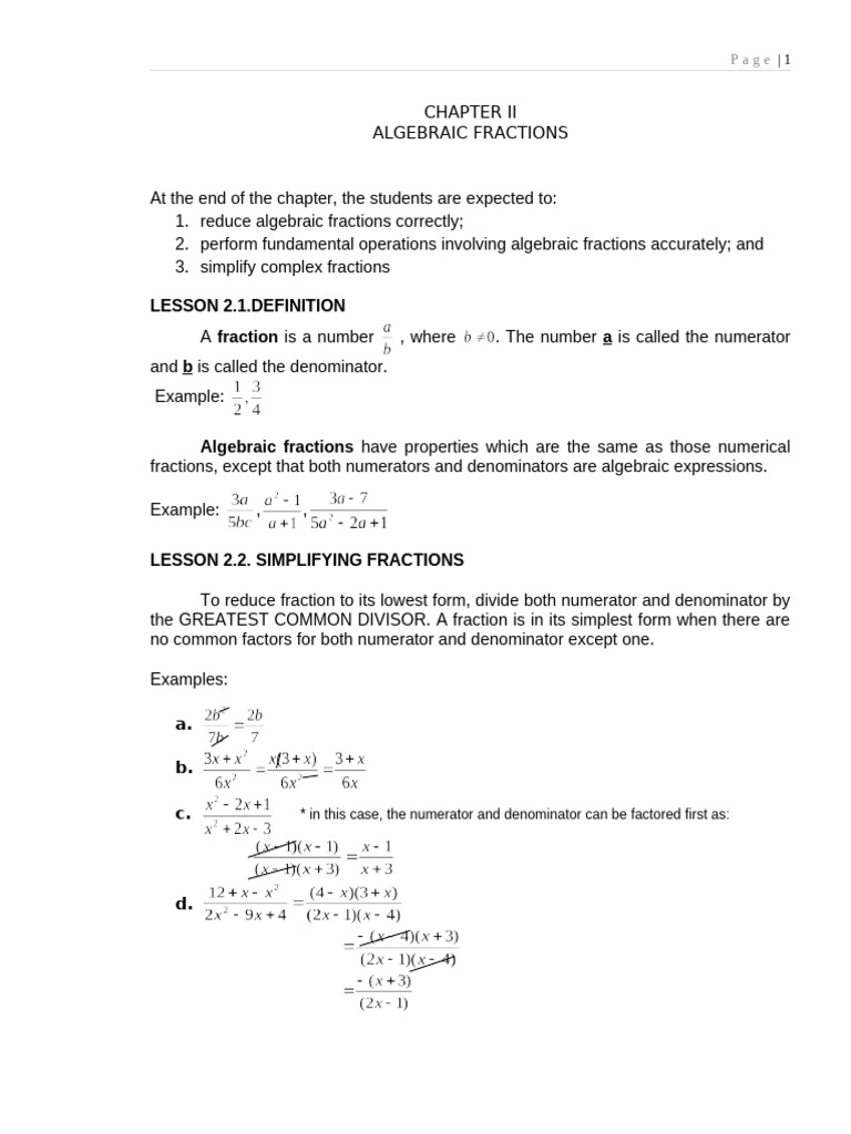 Chapter 2 - Algebraic Fractions | PDF