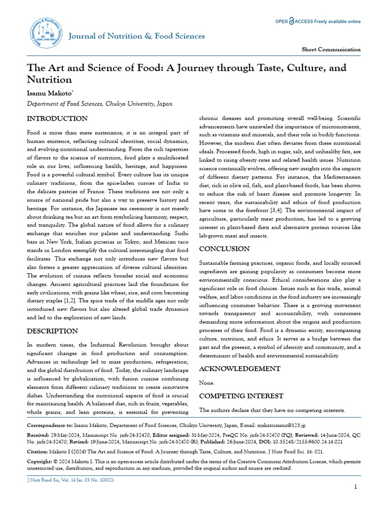 The Art and Science of Food A Journey Through Taste Culture and ...