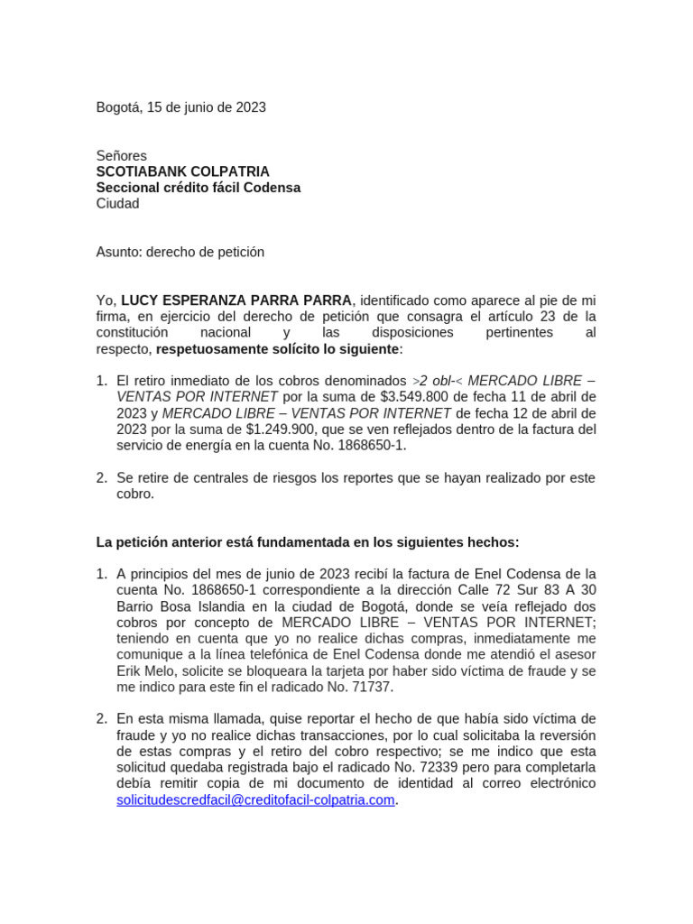 Derecho de Peticion Codensa | PDF